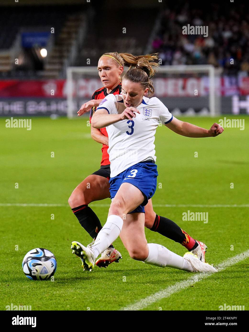 England's Niamh Charles (right) and Belgium's Janice Cayman battle for ...