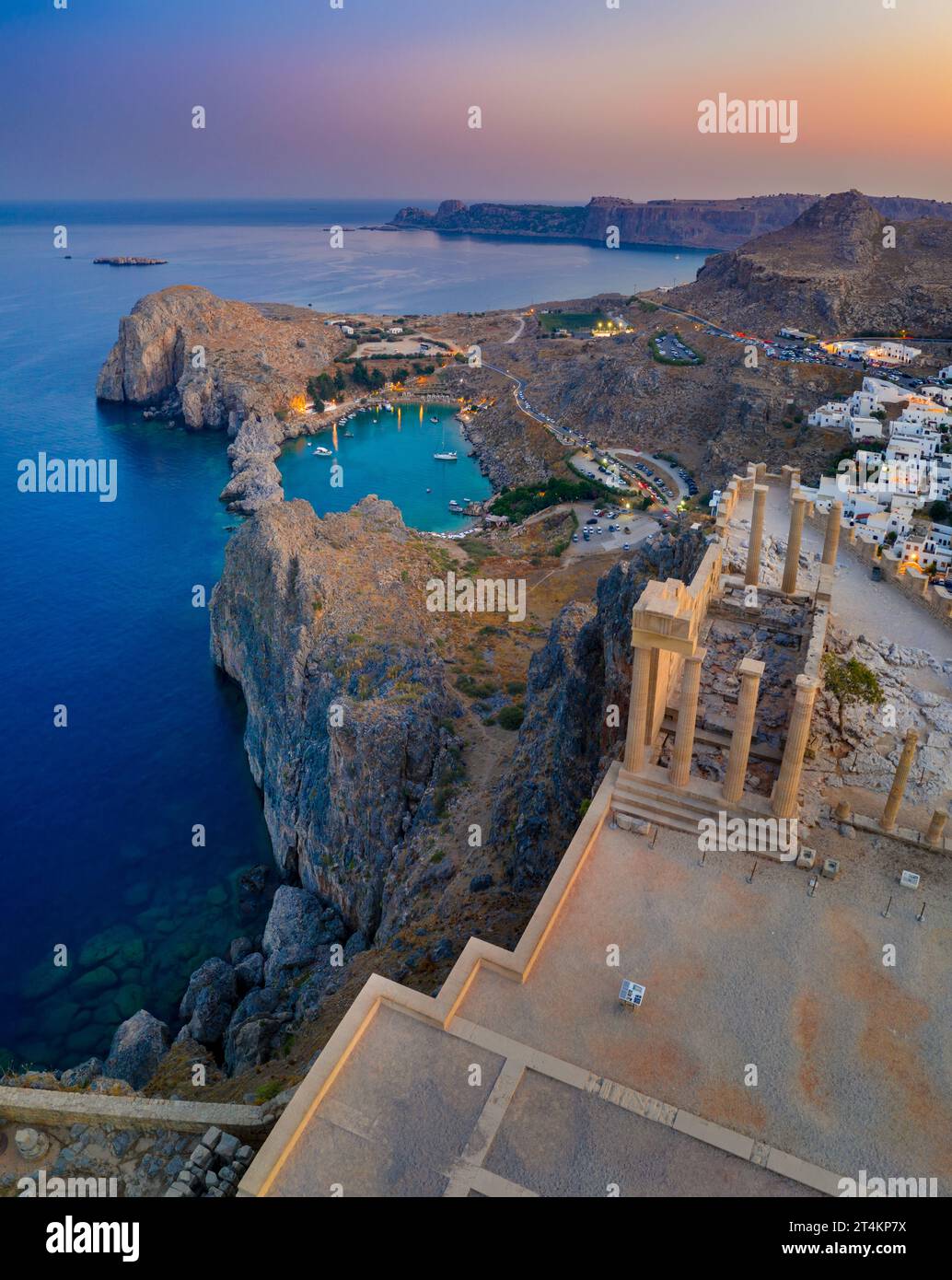Panoramic view of Lindos village and Acropolis, Rhodes, Greece Stock ...