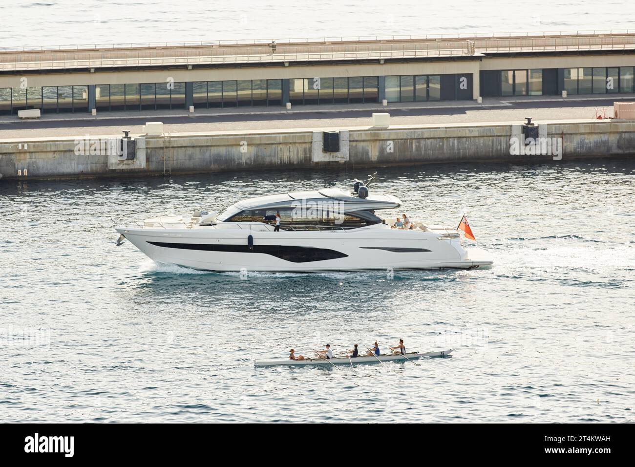 Monaco, Monte Carlo, 23 October 2022: Motor boat leaves the port ...