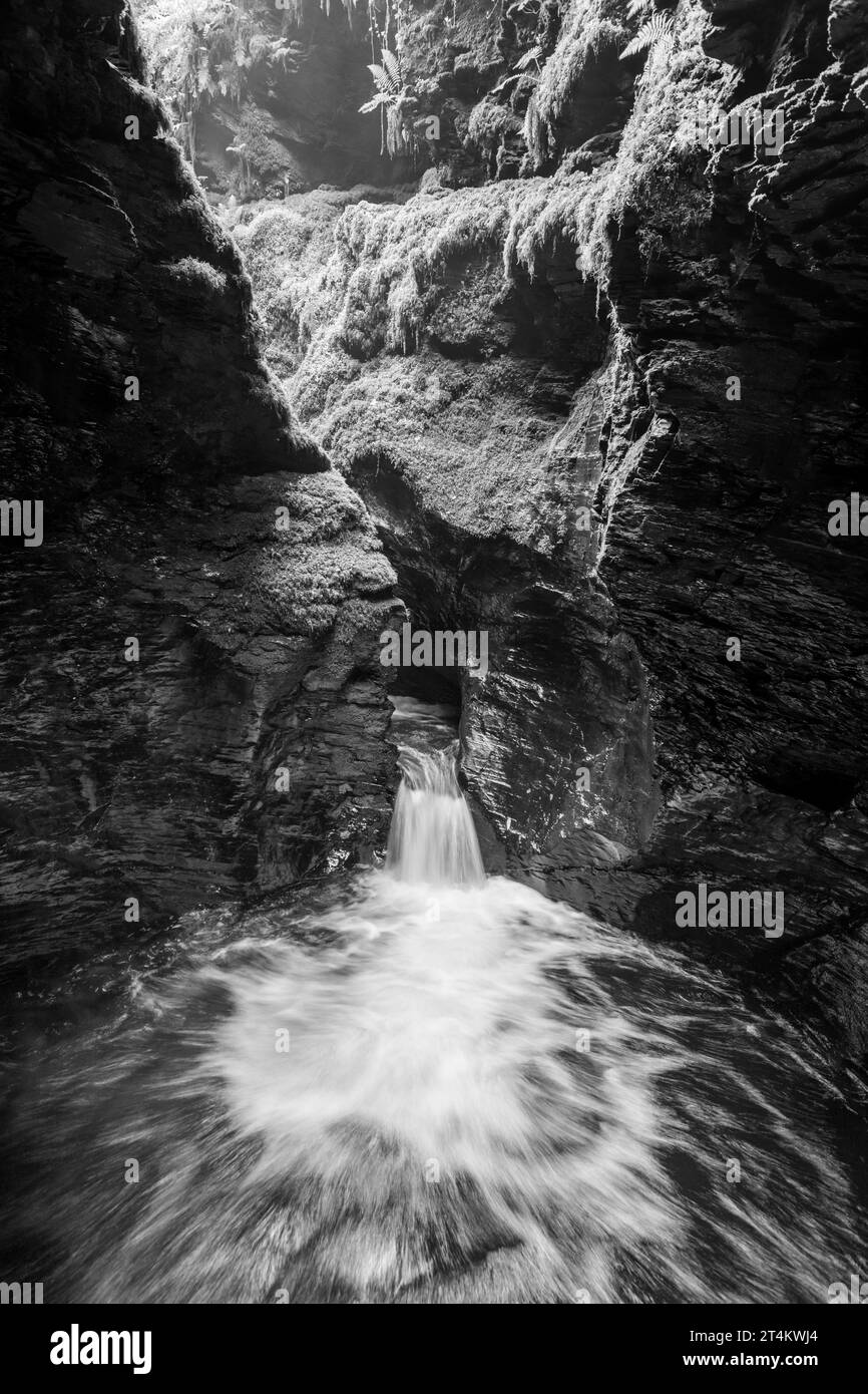 Long exposure of the Devils Cauldron waterfall on the river Lyd at ...