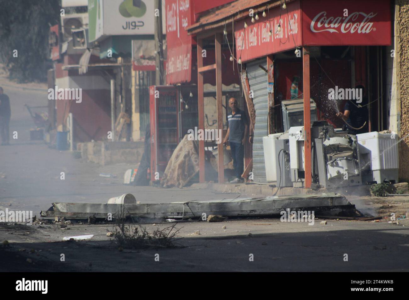 Tubas, Palestine. 31st Oct, 2023. General view of the burning tires and ...