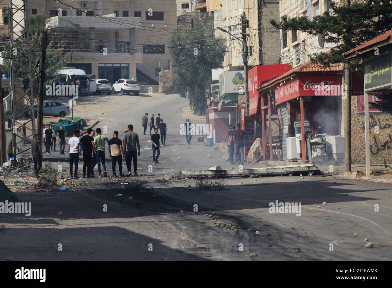 Tubas, Palestine. 31st Oct, 2023. Palestinians burn tires and wood to ...