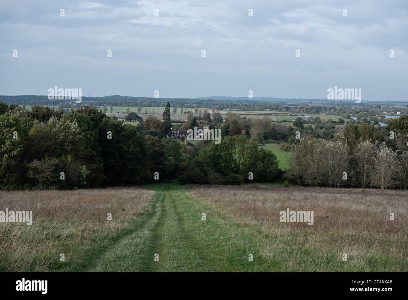 View from top of Wittenham Clumps down to Little Wittenham and the ...