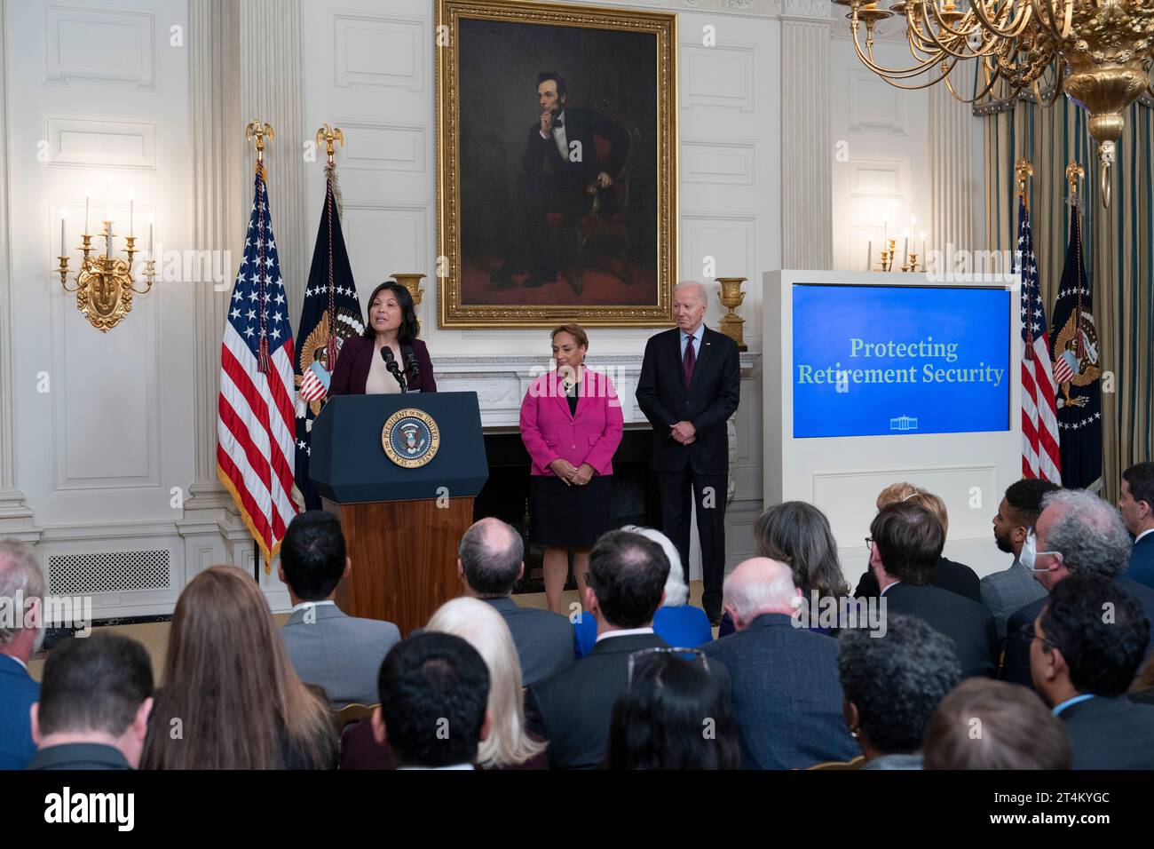 Acting United States Secretary of Labor Julie Su speaks as Jo Ann ...