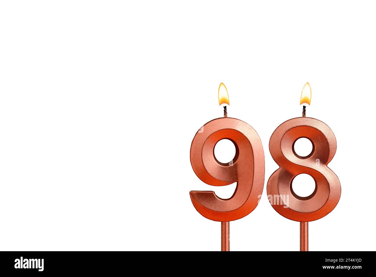 Burning candle number 98 for birthday on white background Stock Photo ...