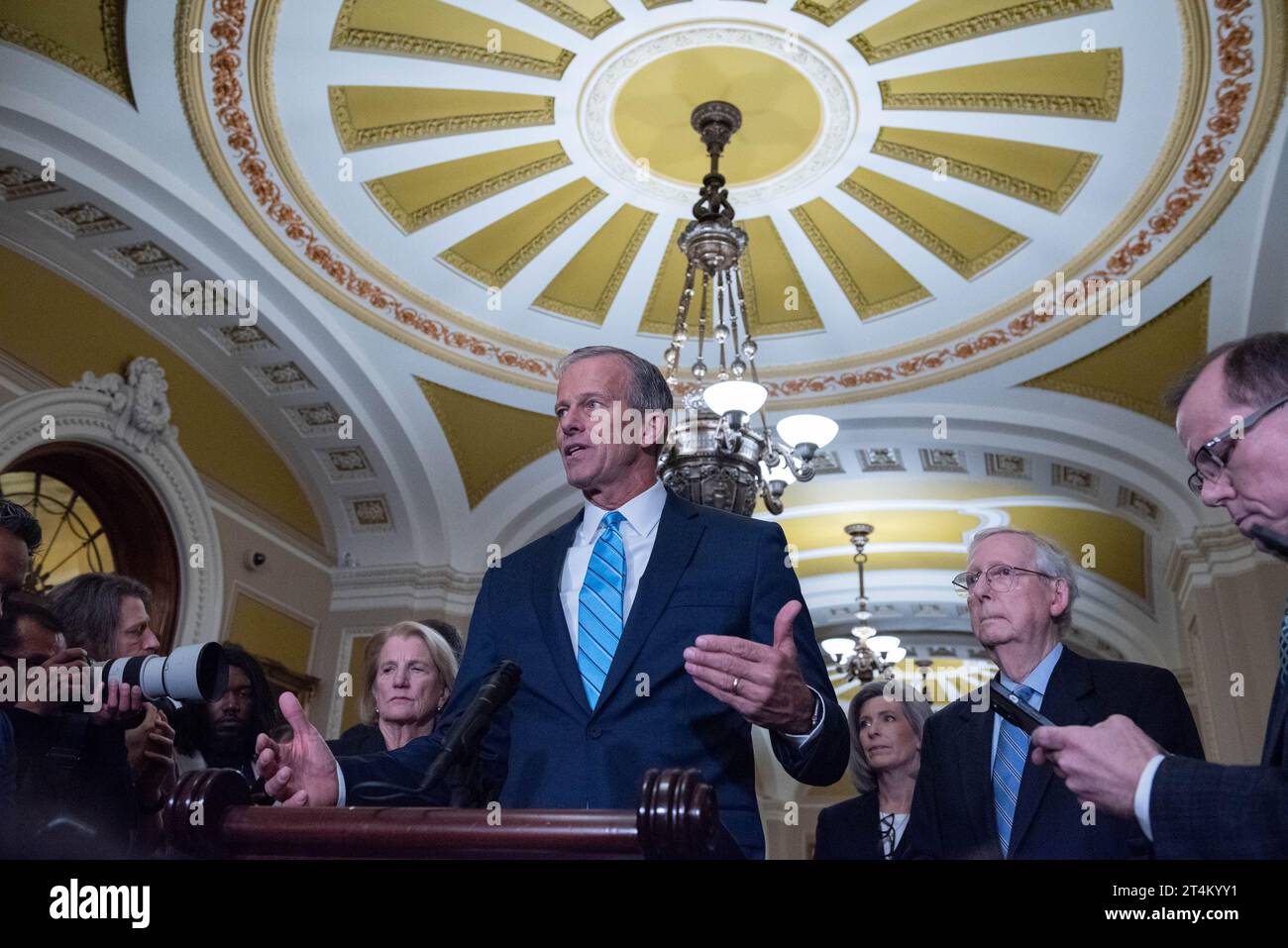 United States Senator John Thune (Republican of South Dakota) speaks to ...