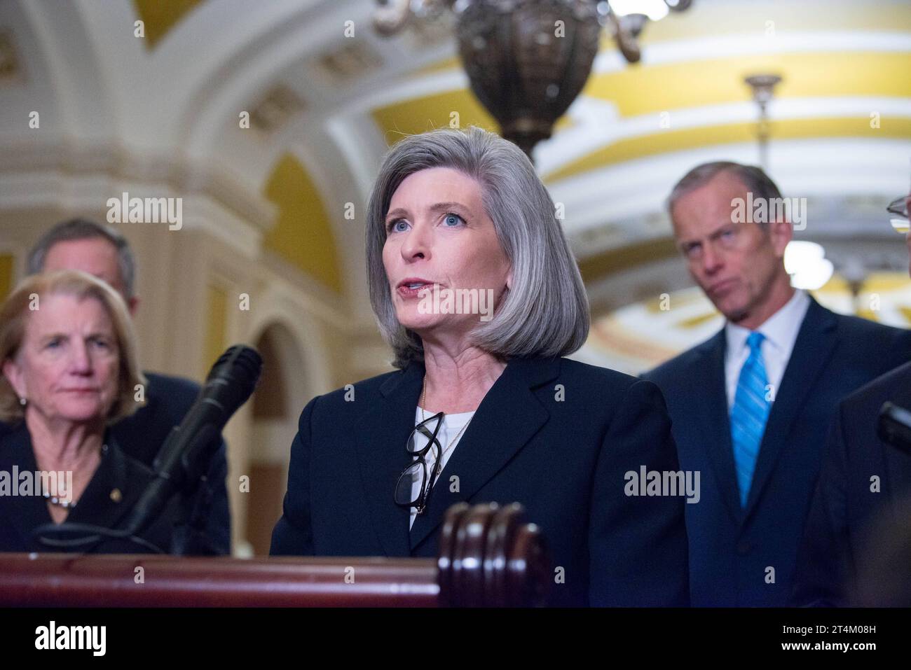United States Senator Joni Ernst Republican of Iowa speaks to the media ...