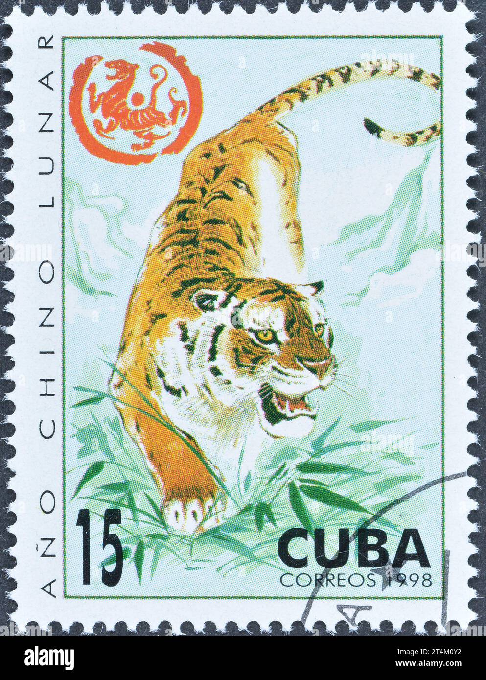 Cancelled postage stamp printed by Cuba, that shows Tiger, Chinese New ...