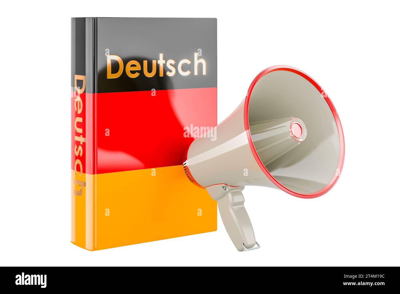 German language textbook with megaphone. Courses of German language, 3D ...