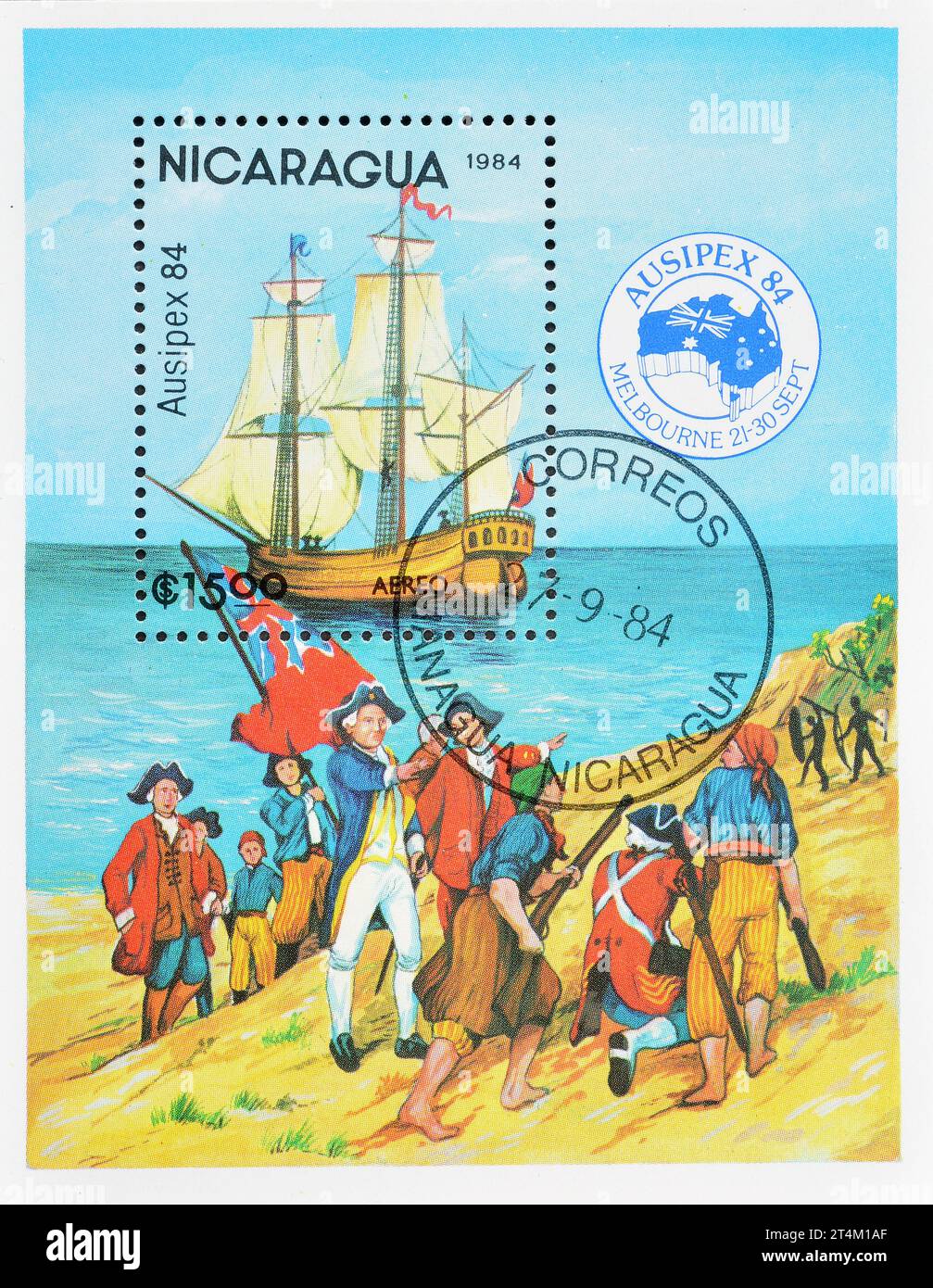 Souvenir Sheet with cancelled postage stamp printed by Nicaragua, that ...