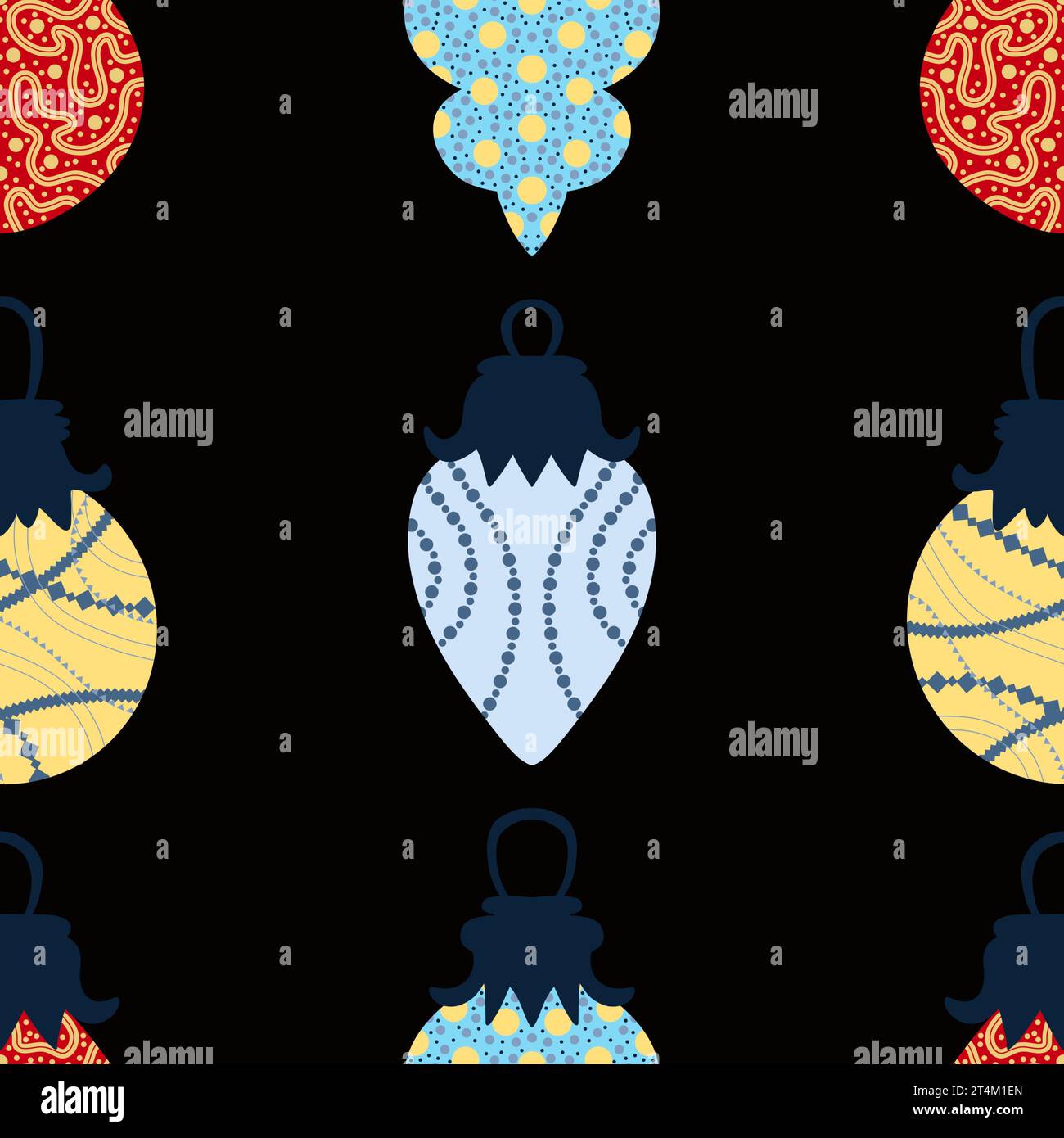 Cartoon winter toys seamless Christmas tree balls pattern for wrapping ...