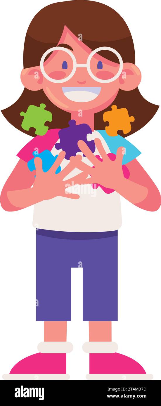 autism cute girl with puzzles Stock Vector Image & Art - Alamy