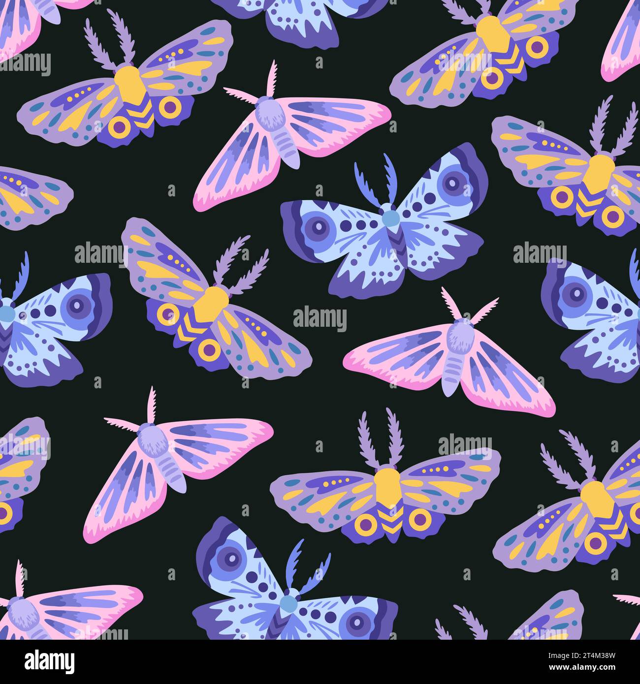 Seamless pattern with cute doodle simple butterflies and moths. Hand ...