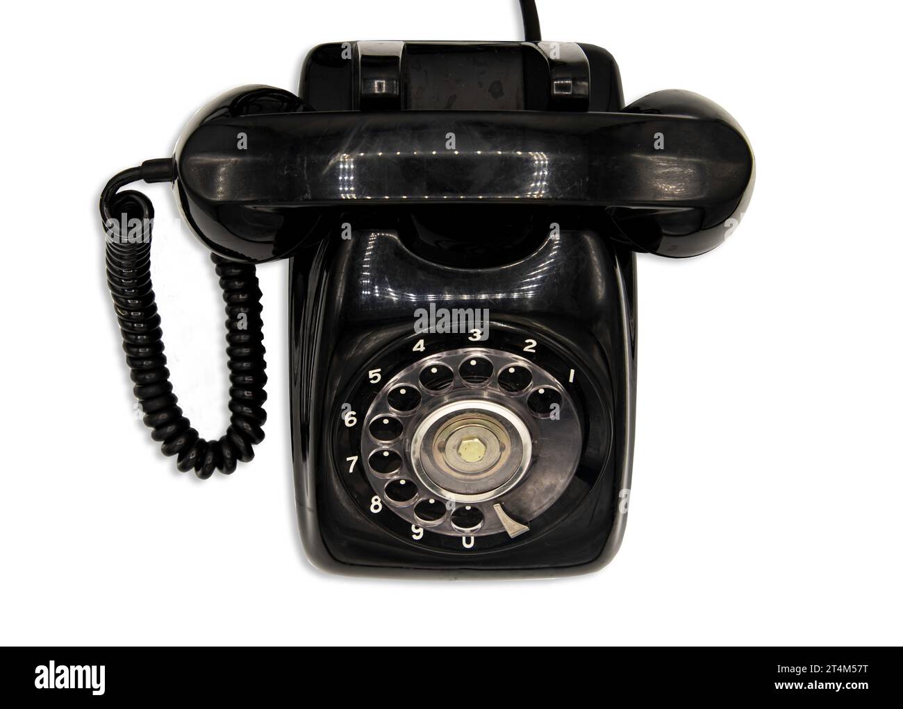 Old black retro rotary Telephone isolated on White background with ...
