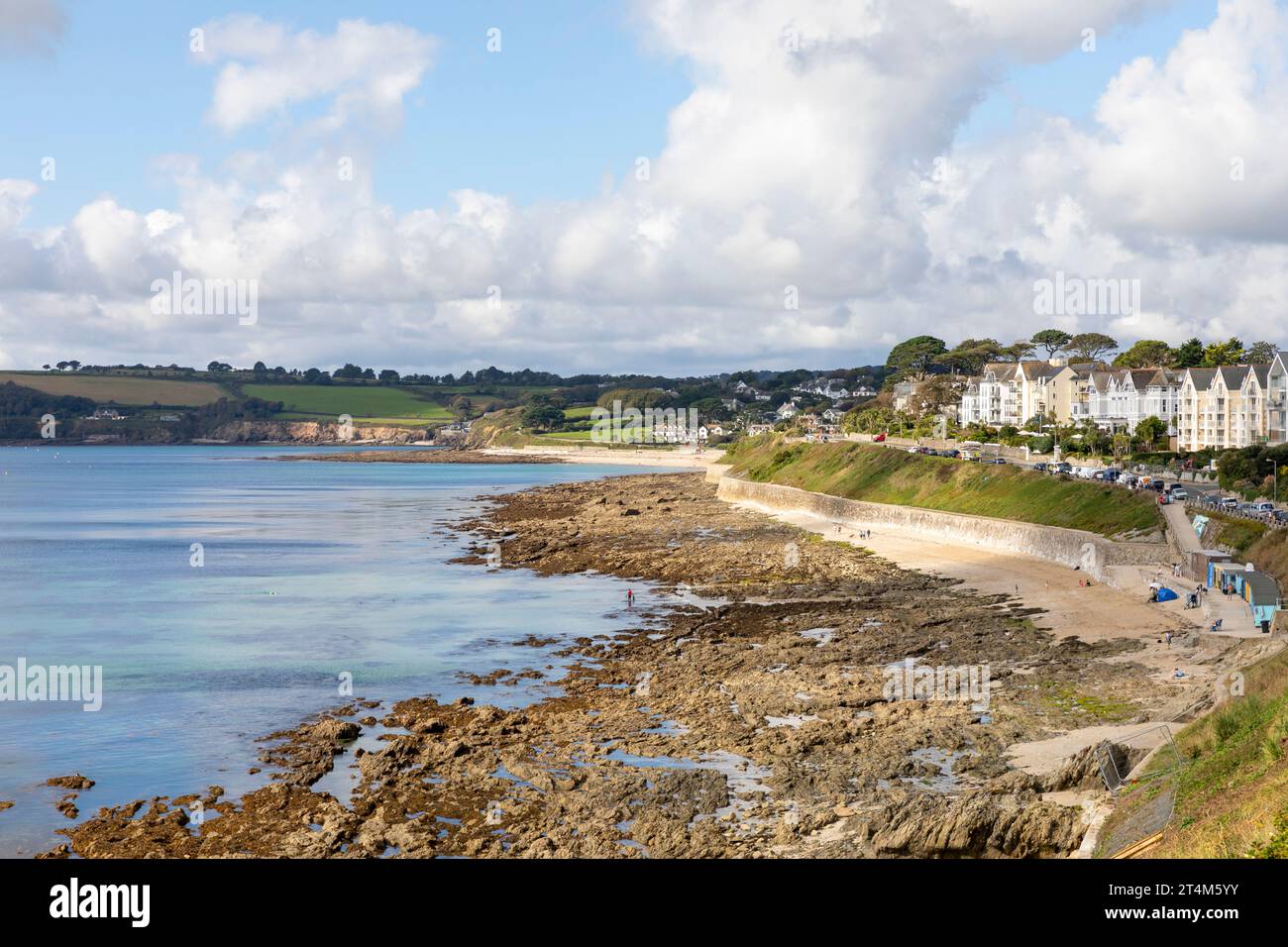 Falmouth Bay Conwall view across Castle beach and Gyllngvase beach ...
