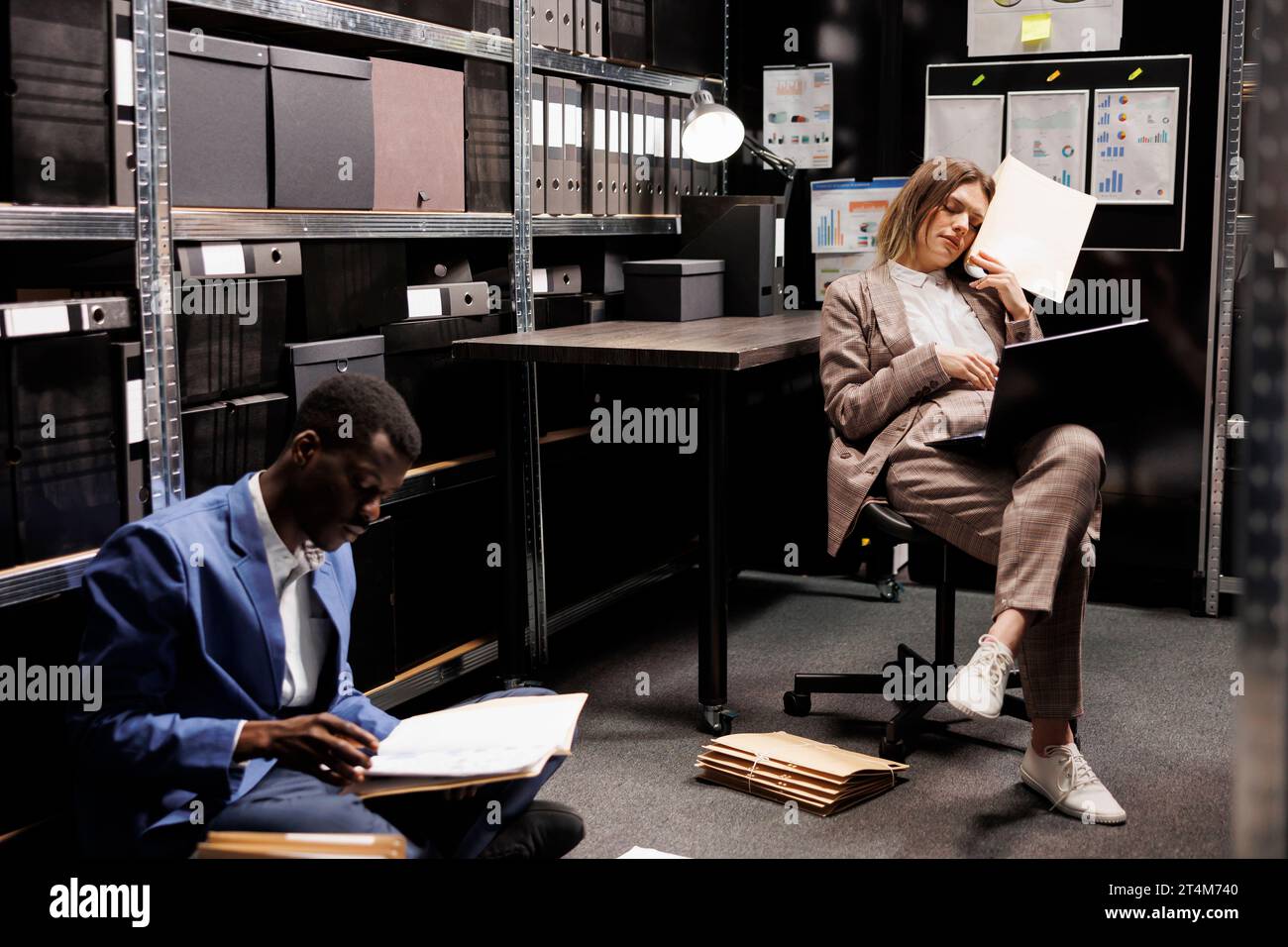 Tired Diverse Inspectors Working Overhours In Police Station Analyzing