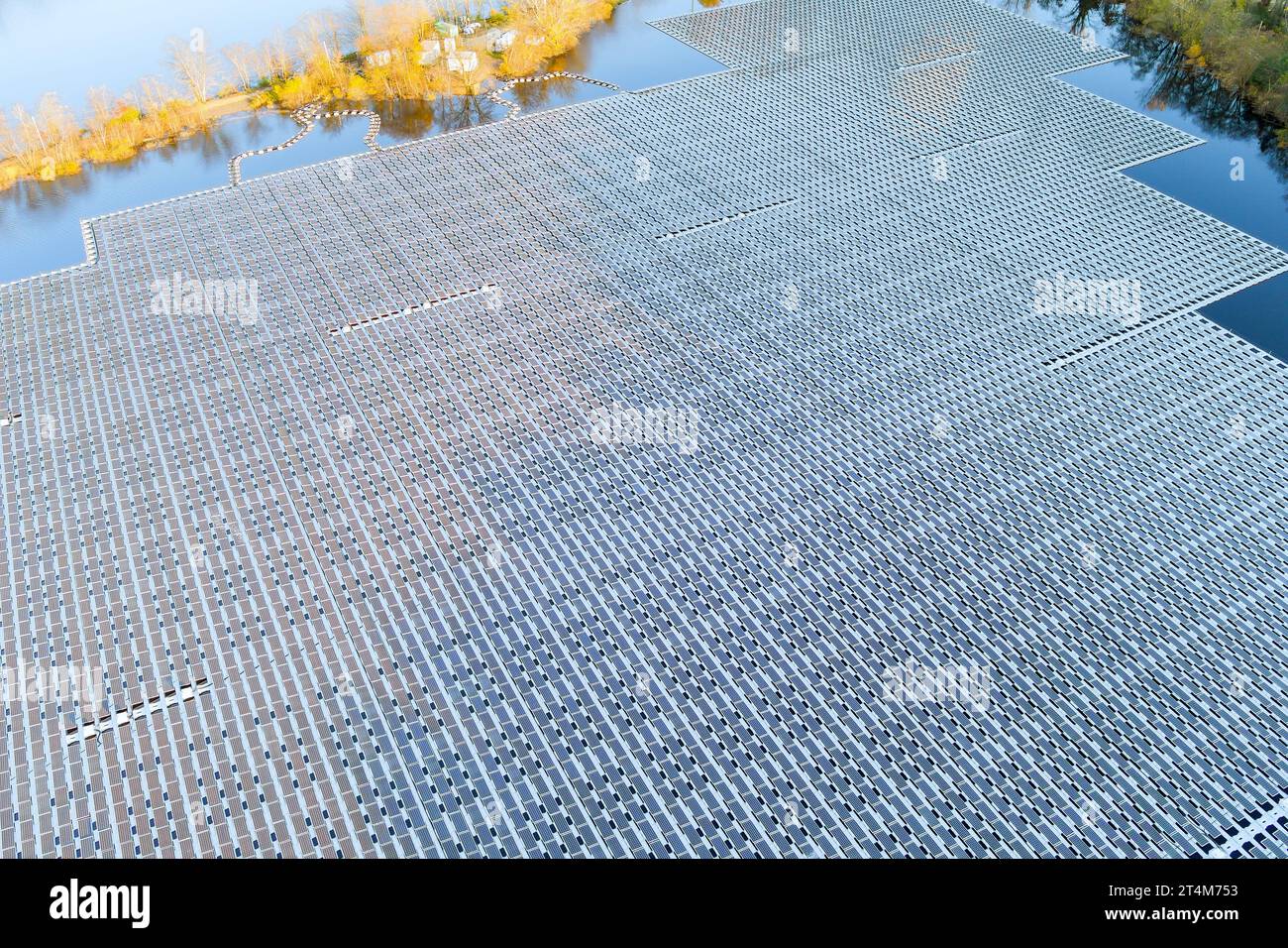 There are floating solar panels in large water pond that are used to ...