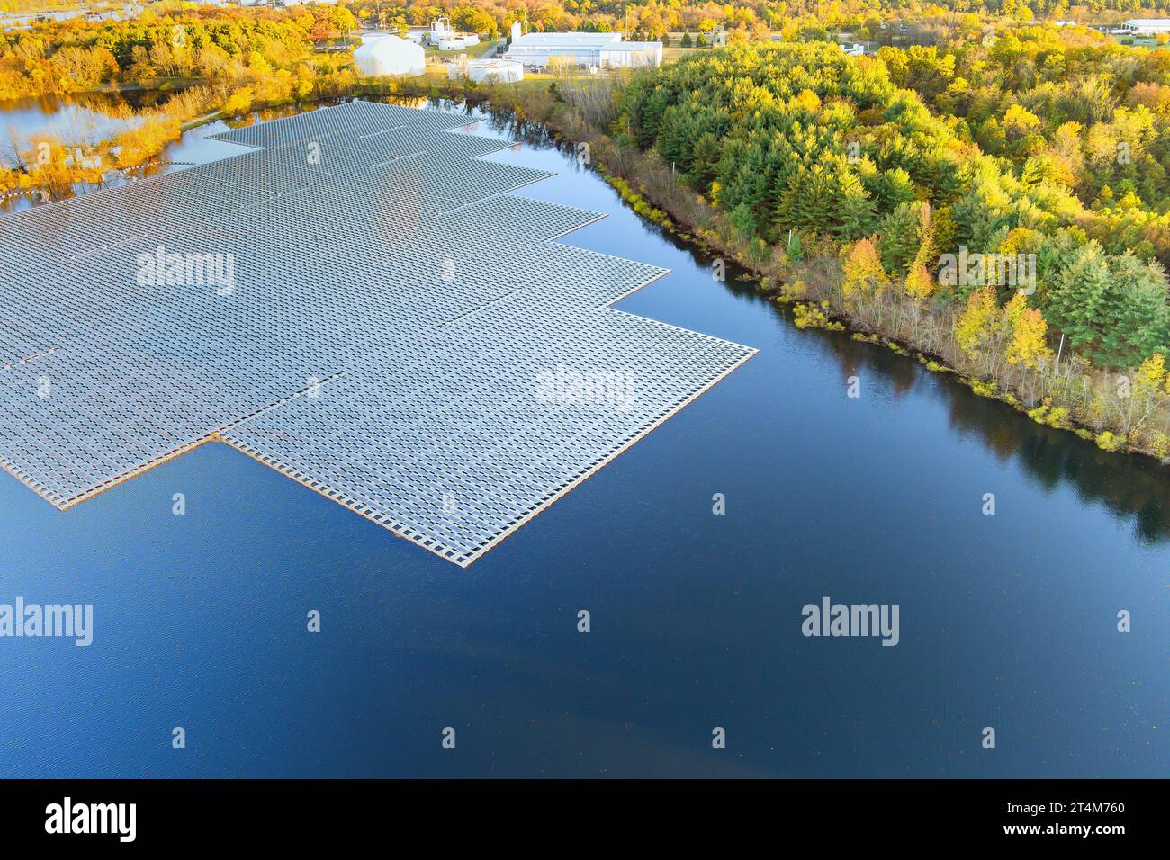 Floating Solar panels in large water pond for generating electricity ...