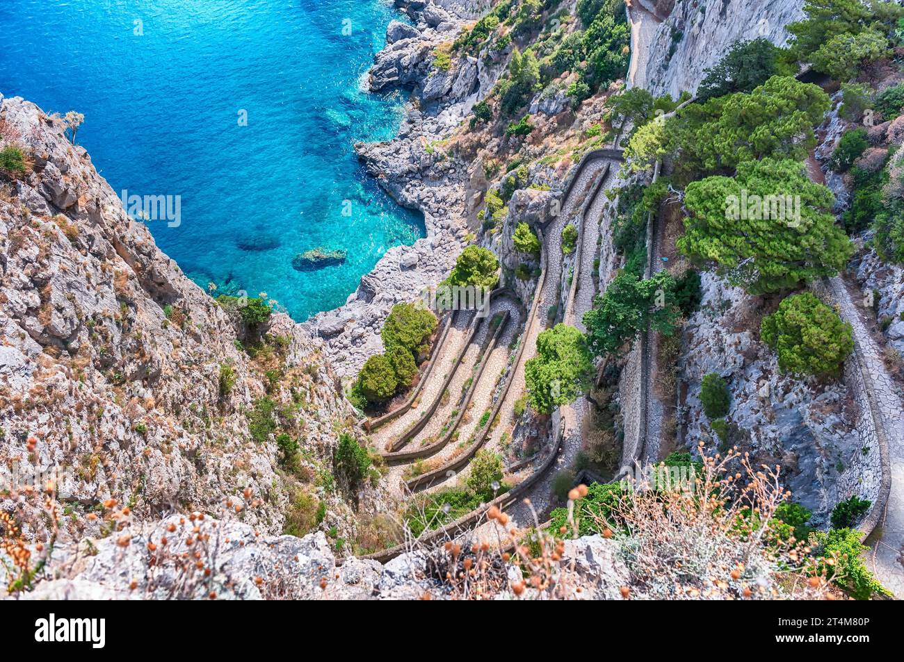 View over Via Krupp, a picturesque clifftop serpentine road with ...