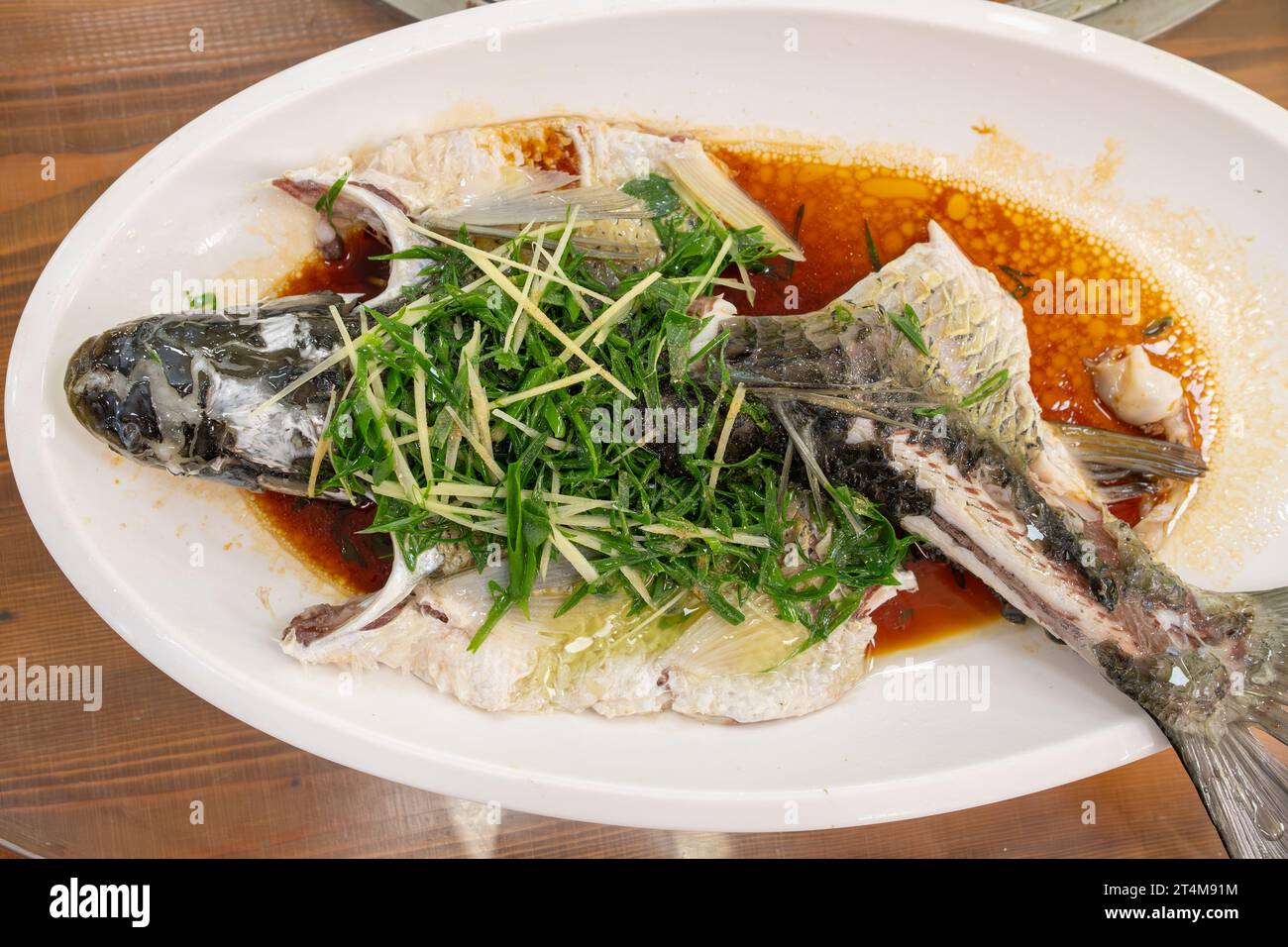 top view fresh steamed grass carp Stock Photo - Alamy