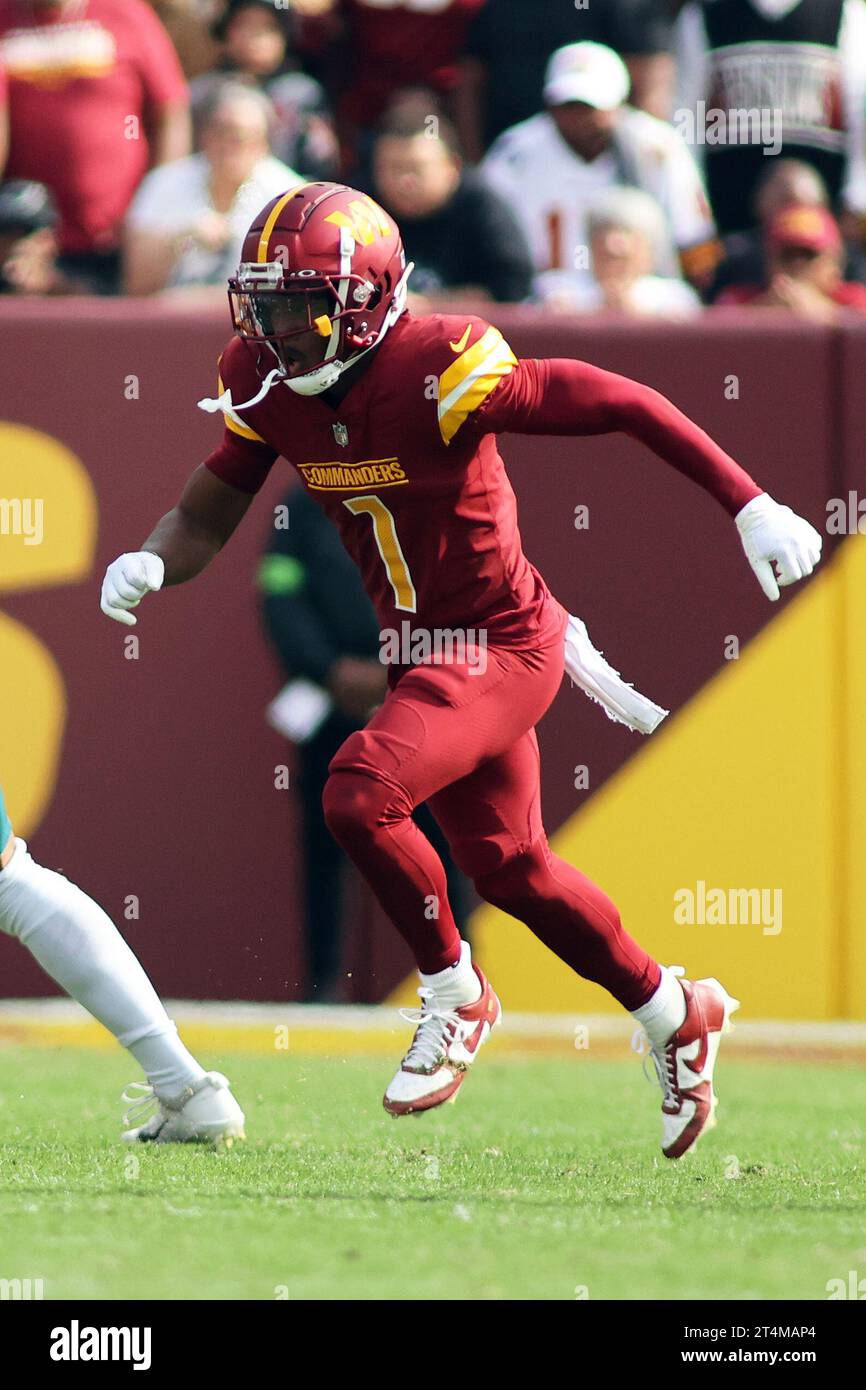 Washington Commanders wide receiver Jahan Dotson (1) runs during an NFL ...