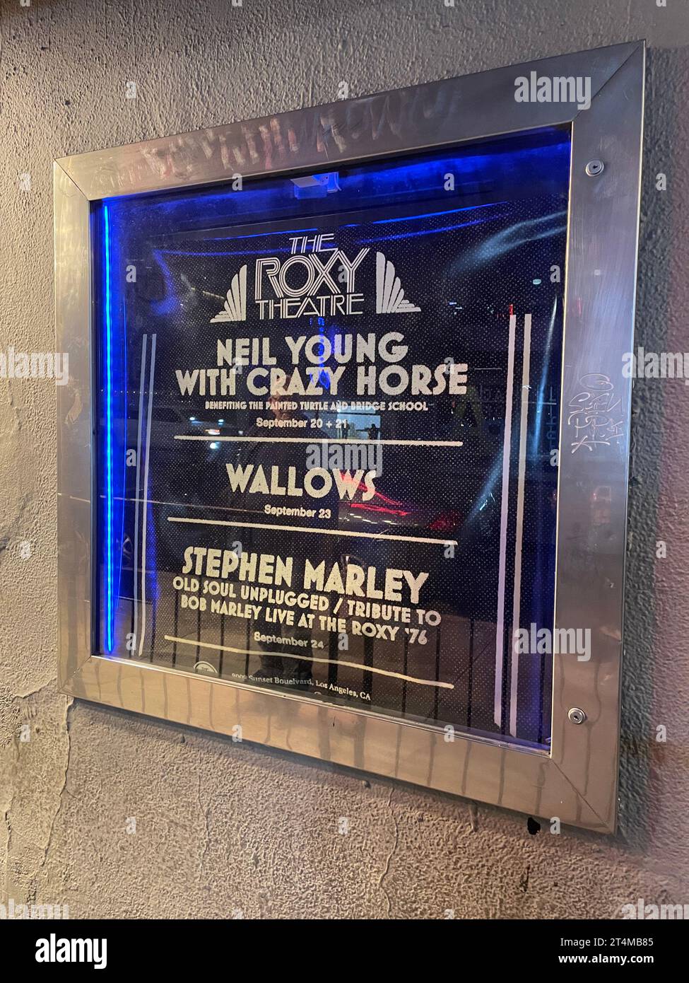 Neil Young poster in front of the Roxy Theatre on the Sunset Strip, Los ...