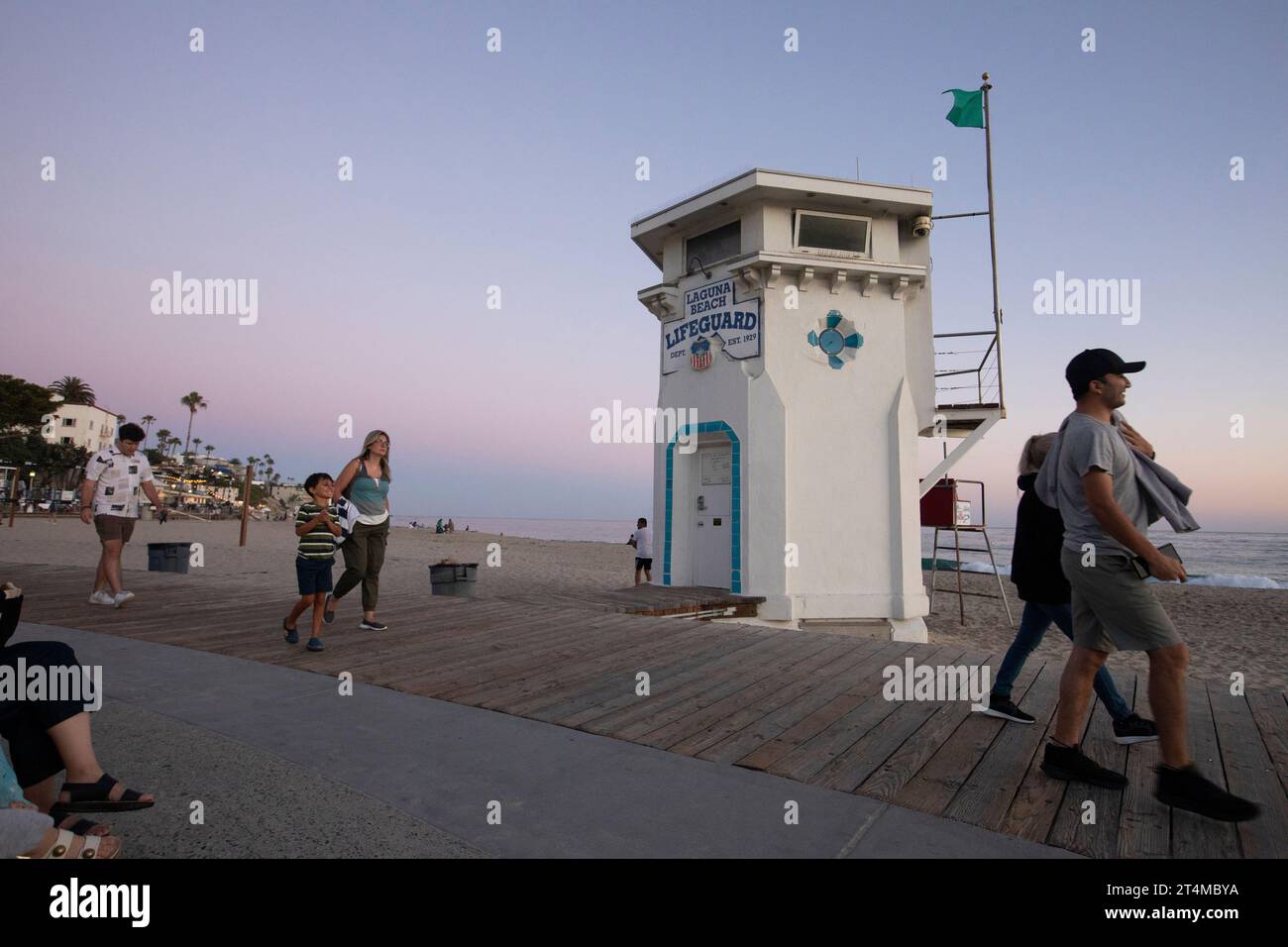 Laguna Beach, California, USA - August 3, 2023: Sunset light shines on ...