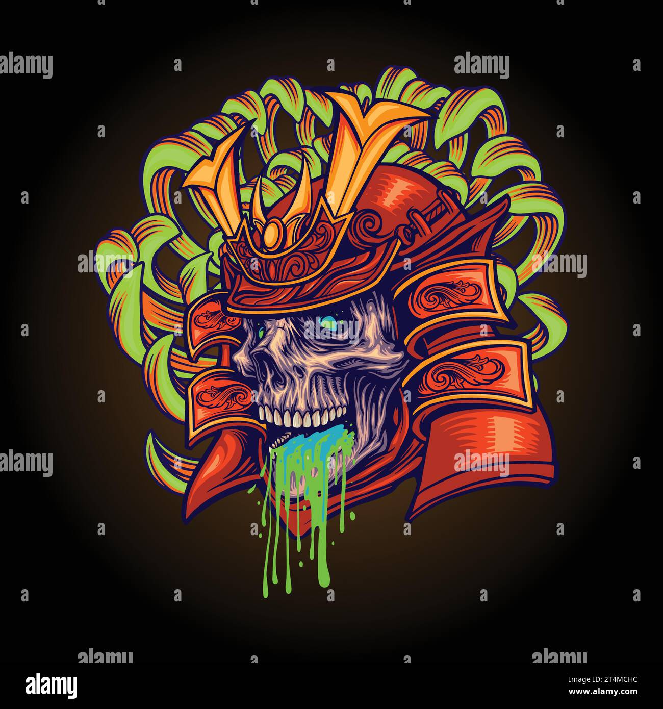Monster samurai warrior skull helmet vector illustrations for your work ...