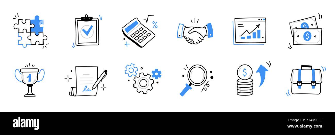 Hand drawn business, money icon set. Finance, money, investment sketch ...