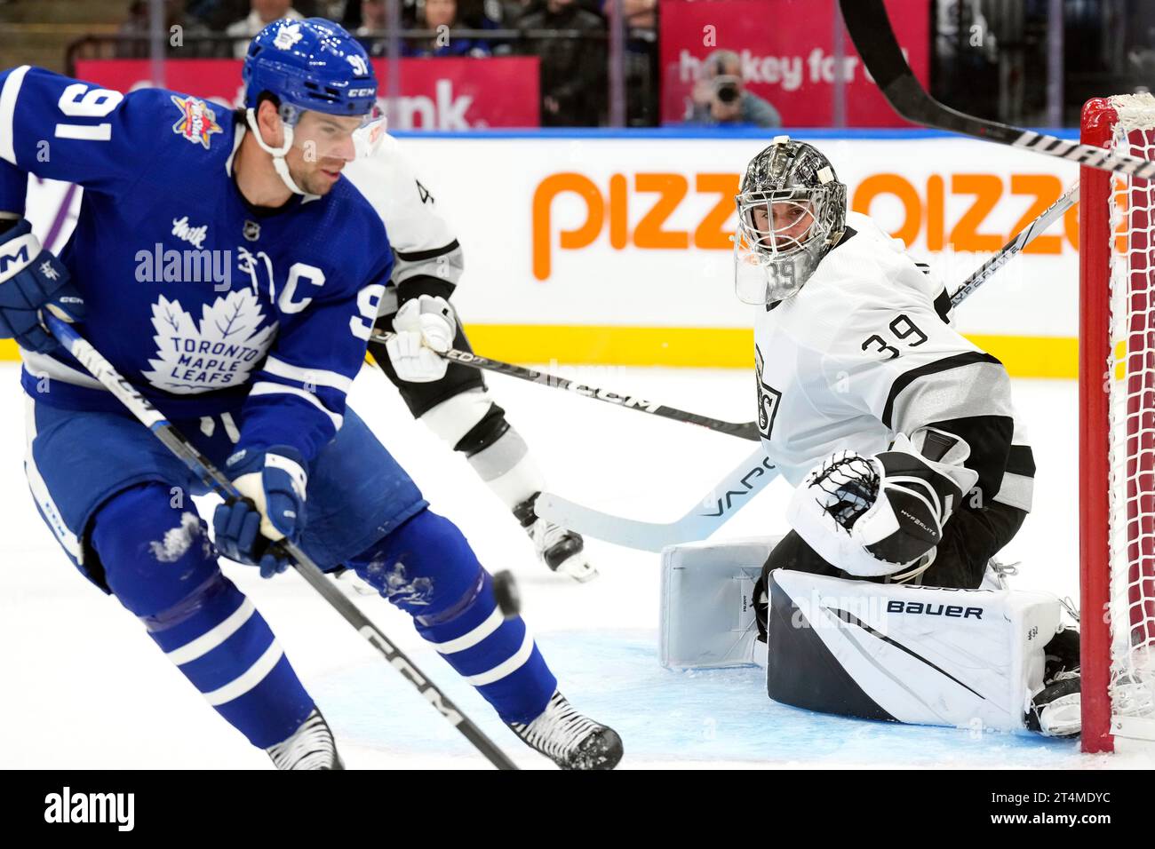 Los Angeles Kings goaltender Cam Talbot looks on as Toronto Maple Leafs ...