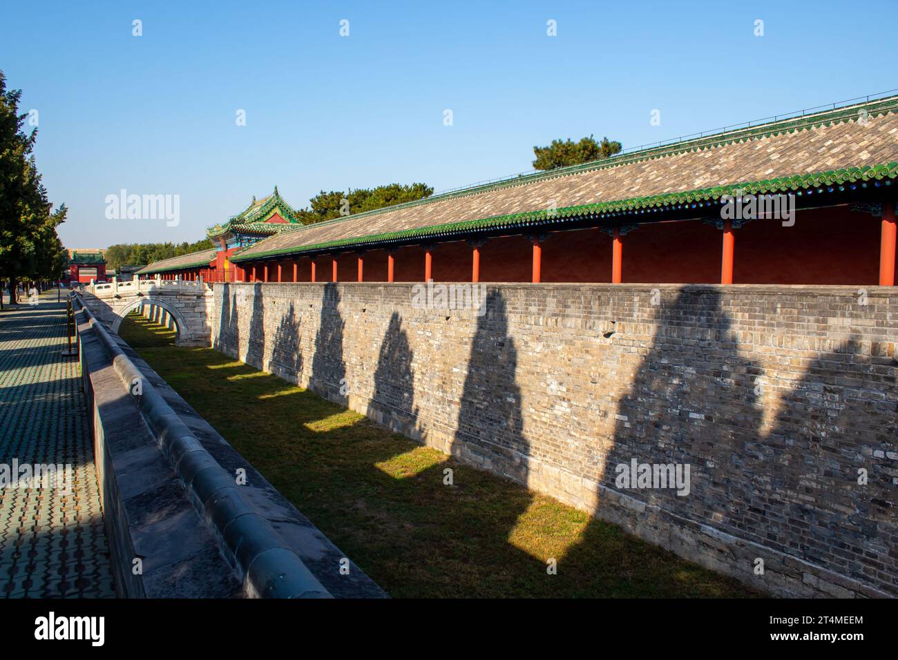 The path around Temple of Heaven, Beijing, China. Stone walls. Blue sky ...