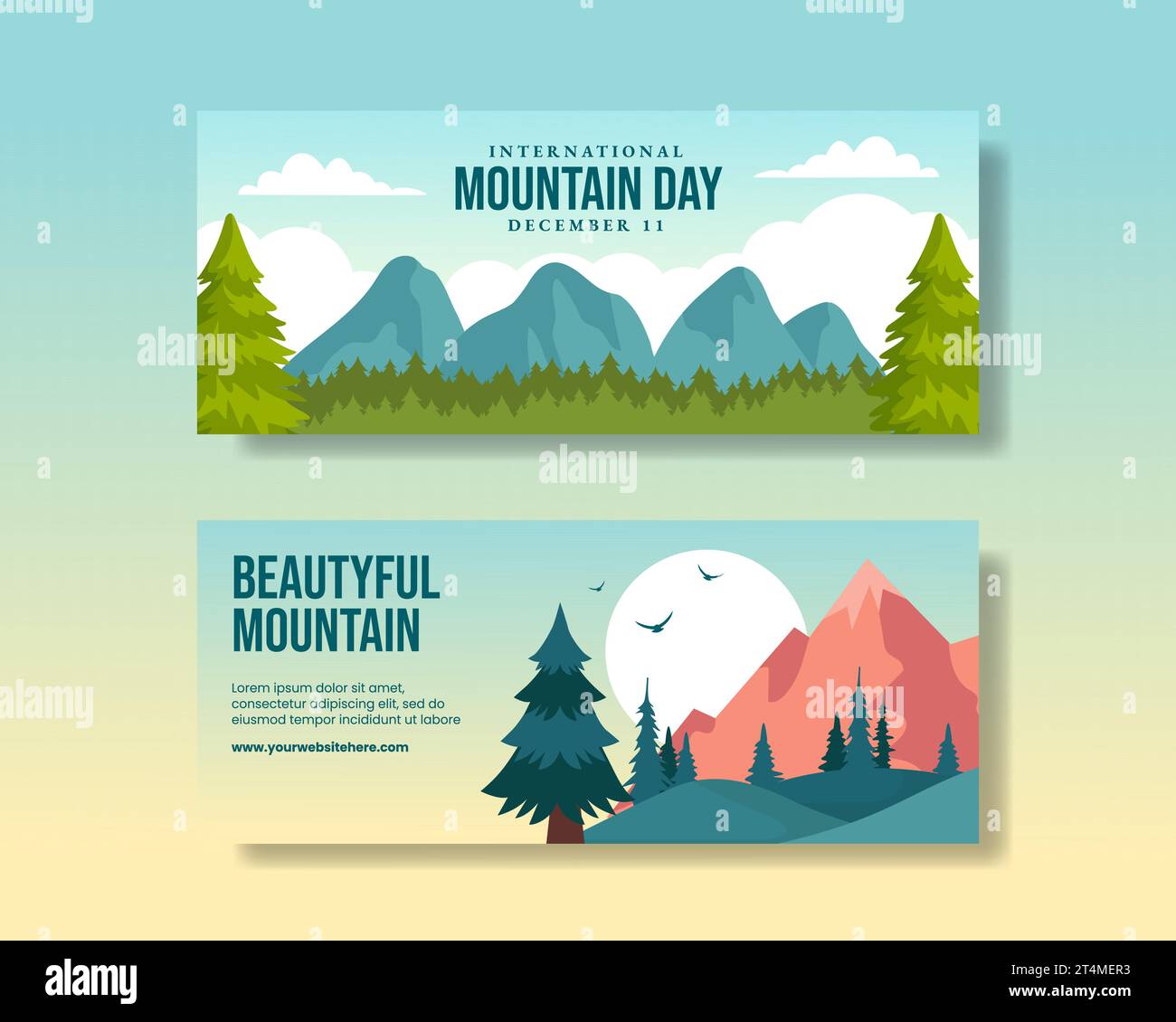 International Mountain Day Horizontal Banner Cartoon Hand Drawn ...