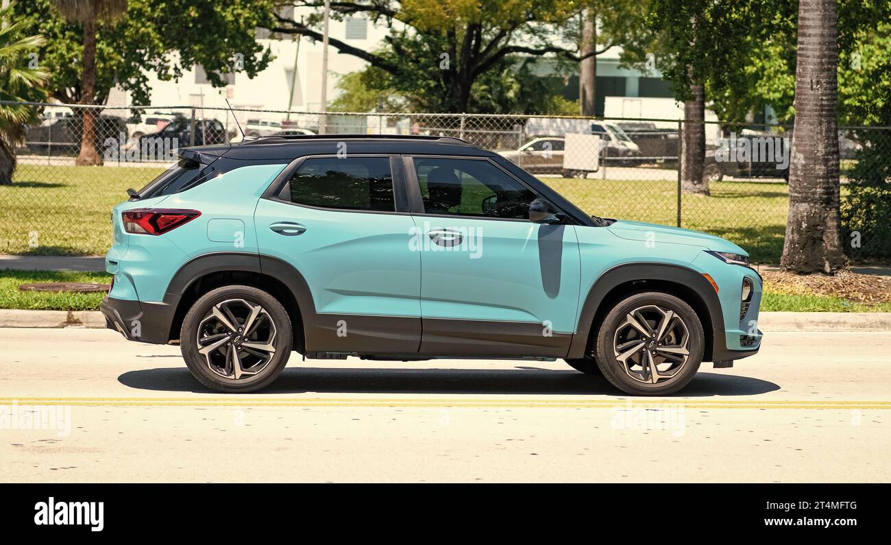 Miami Beach, Florida USA - April 15, 2021: turquoise chevrolet ...
