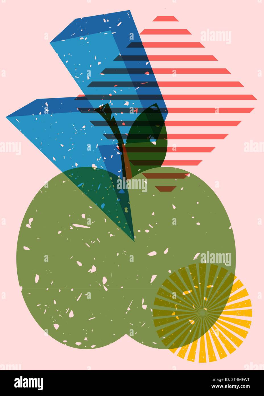 Risograph apple with geometric shapes. Fruit and object in trendy riso ...