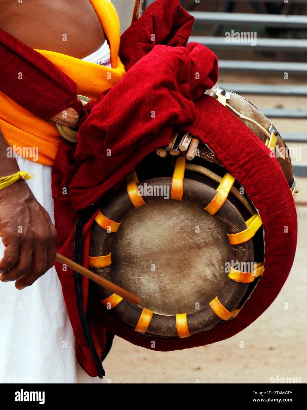 indian Men Play Traditional Percussion Instrument Chenda or Idakka In ...