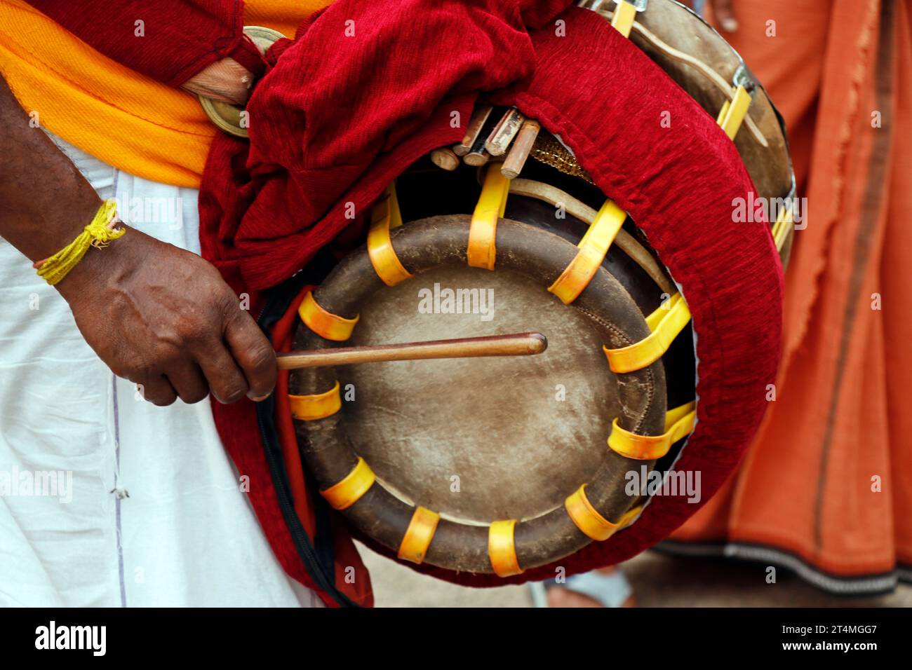 indian Men Play Traditional Percussion Instrument Chenda or Idakka In ...