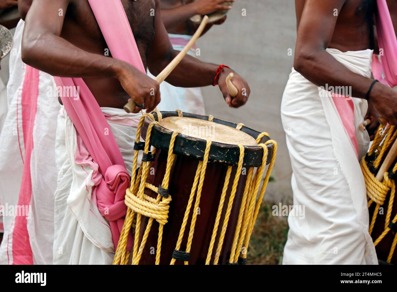 Indian Men Play Traditional Percussion Instrument In Kochi Kerala Stock ...