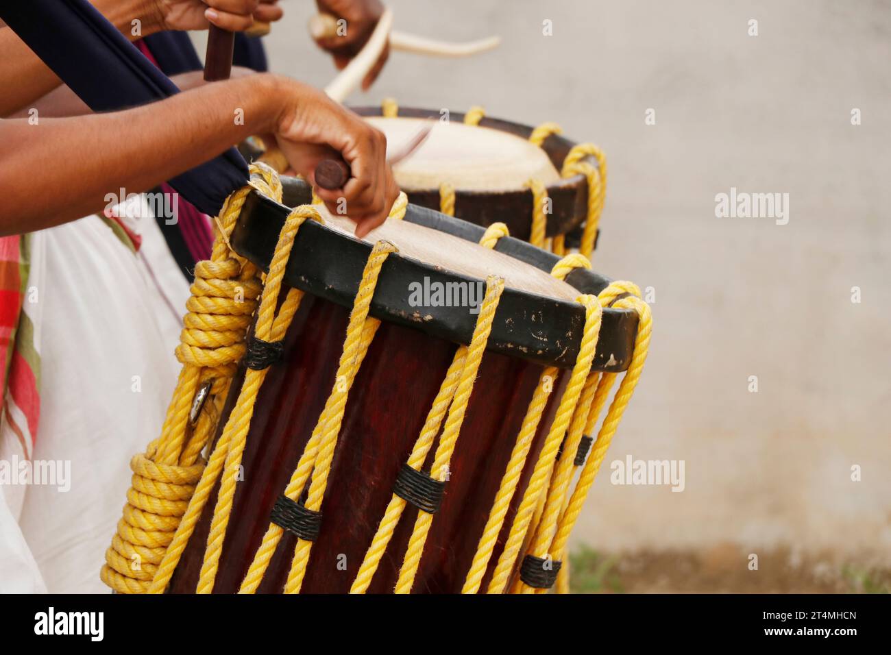 Indian Men Play Traditional Percussion Instrument In Kochi Kerala Stock ...