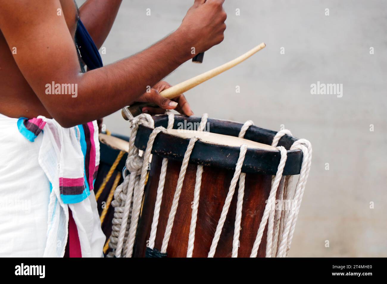 Indian Men Play Traditional Percussion Instrument In Kochi Kerala Stock ...