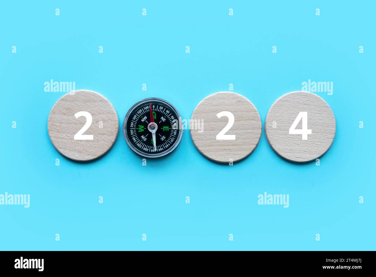New year concept. Compass with wooden circle written with number Stock ...