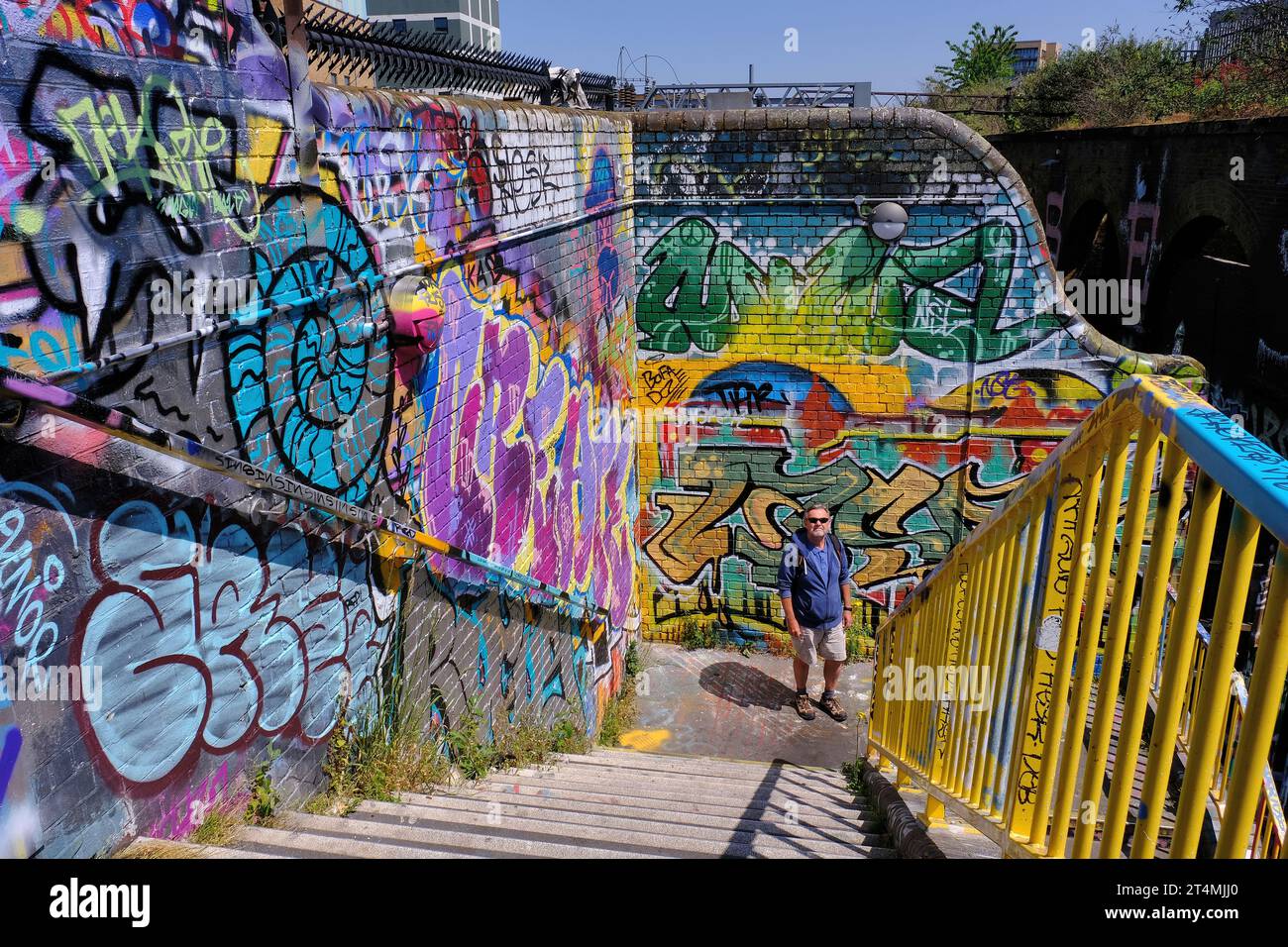 Colourful street art and graffiti in Fleet Street Hill near Brick Lane ...