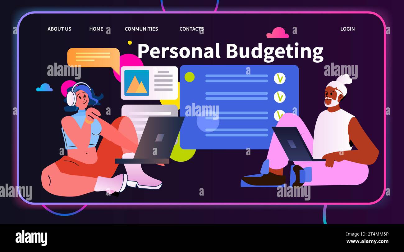 mix race people analyzing personal budgeting chart on laptop data ...