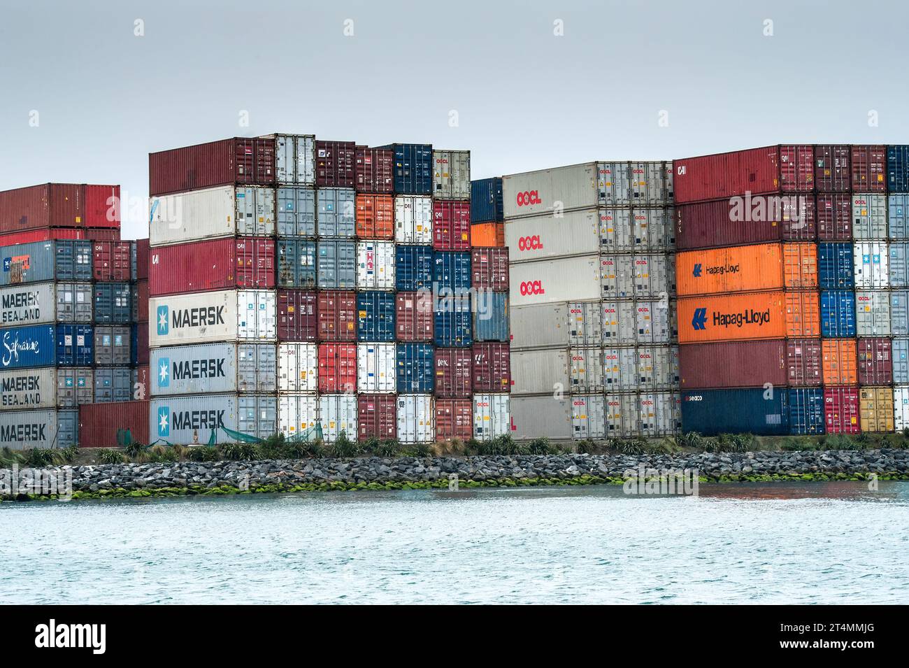Stacks of shipping containers, Poert of Wellington, New Zealand Stock ...