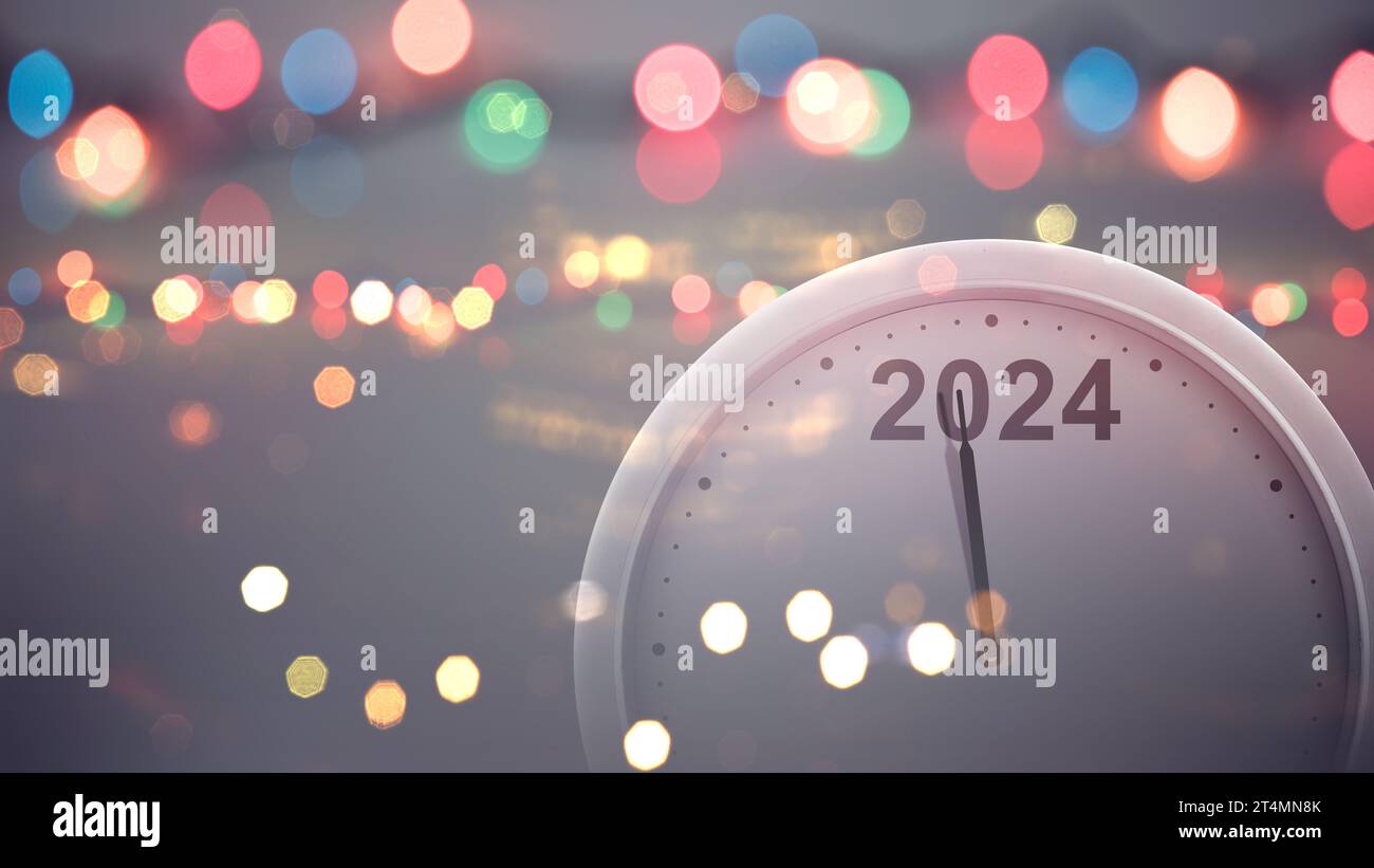Clock 2024 with a blurred light background. Happy New Year 2024 Stock Photo - Alamy