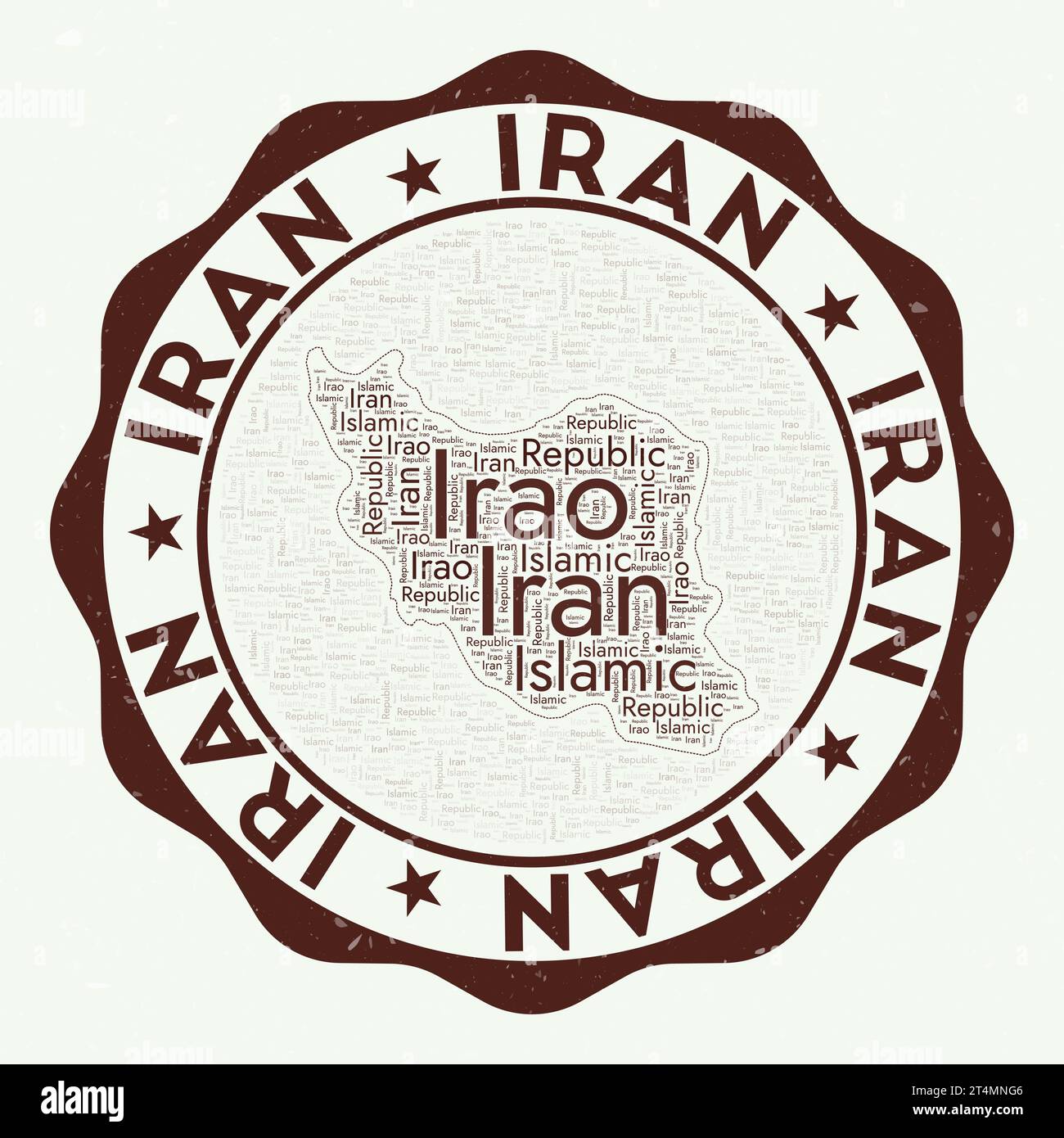 Iran logo. Attractive country badge with word cloud in the shape of Iran. Round emblem with ...