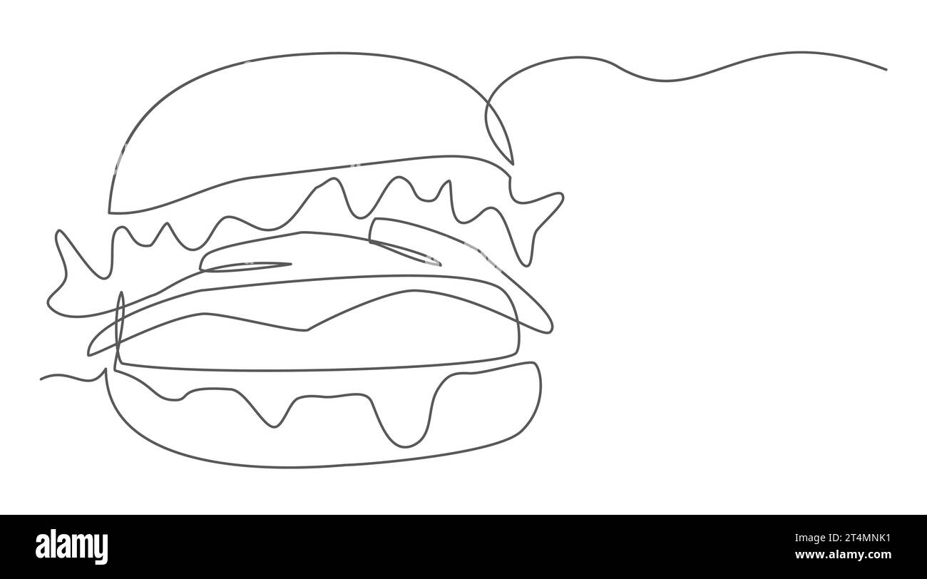 Burger One line drawing isolated on white background Stock Vector Image ...