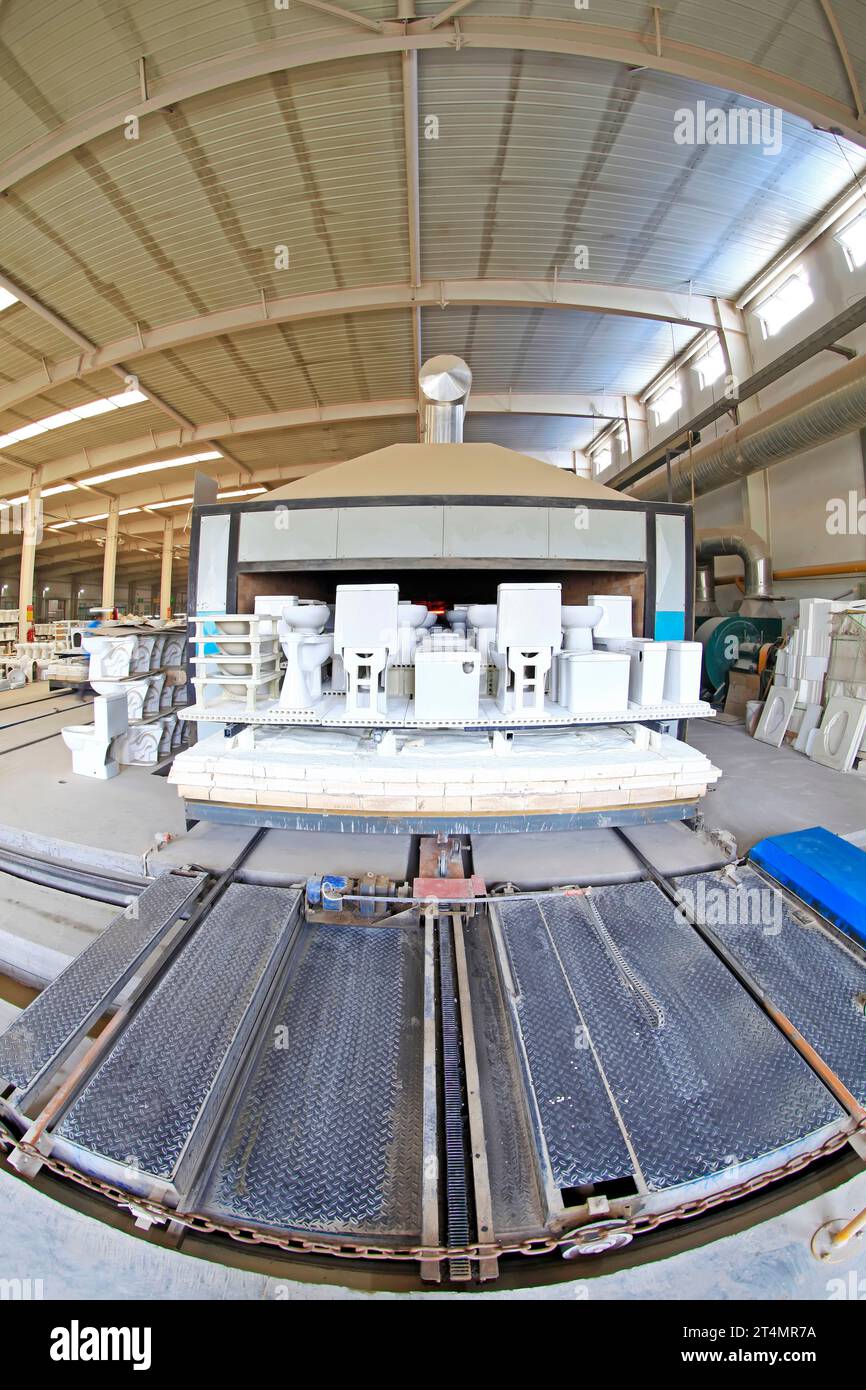 ceramic sintering workshop production line in a factory, closeup of ...