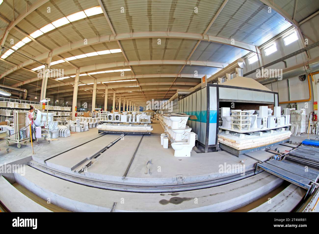 ceramic sintering workshop production line in a factory, closeup of ...