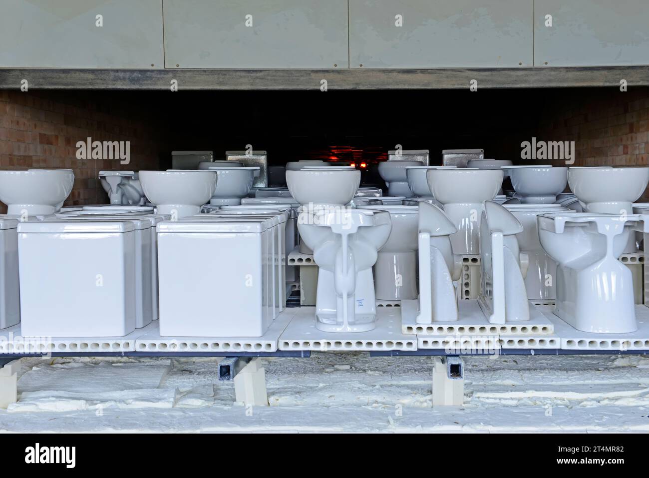 ceramic ware in the sintering furnace in a factory, closeup of photo ...