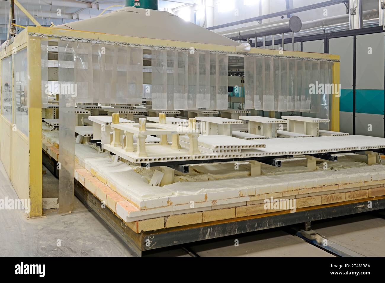 ceramic sintering workshop production line in a factory, closeup of ...